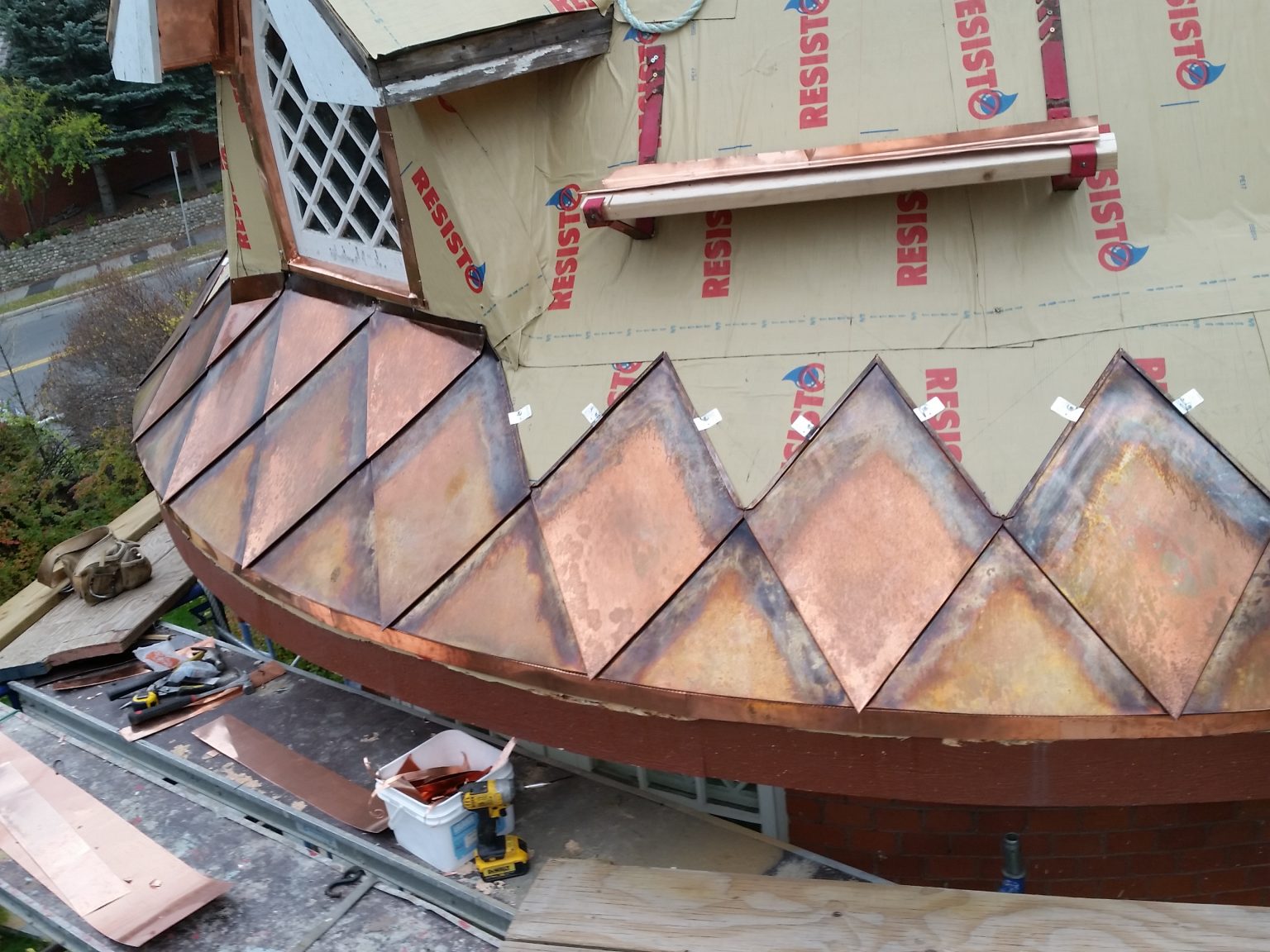 Copper shingles on turret with dormer | Spengler Industries