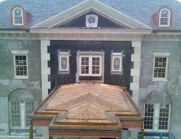 Copper shingles on turret with dormer | Spengler Industries